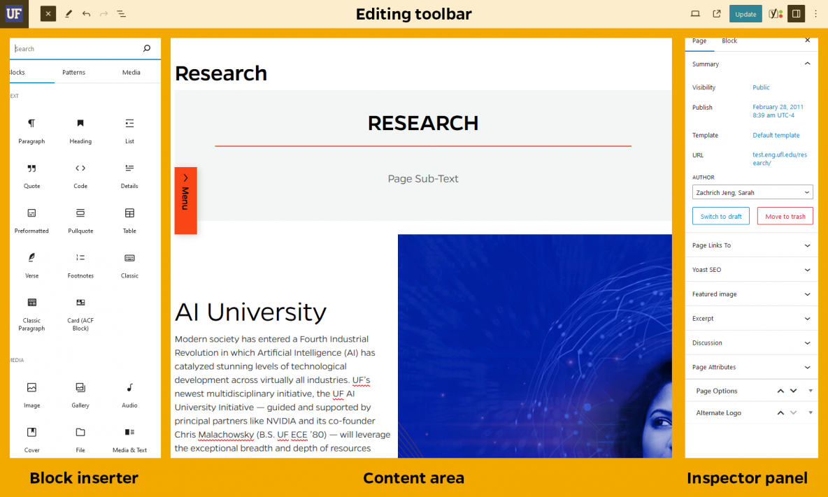 Using the Block Editor - Marketing & Communications