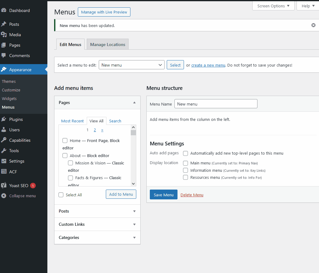 Navigation Menus - Marketing & Communications